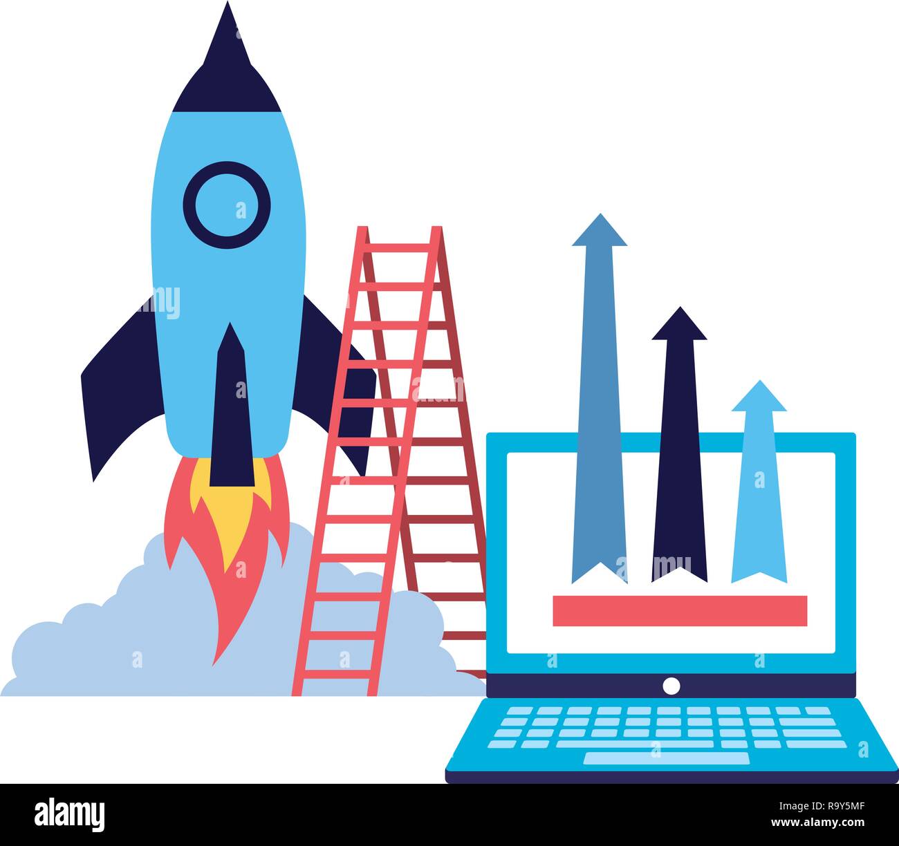 business laptop rocket stairs arrows Stock Vector Image & Art - Alamy