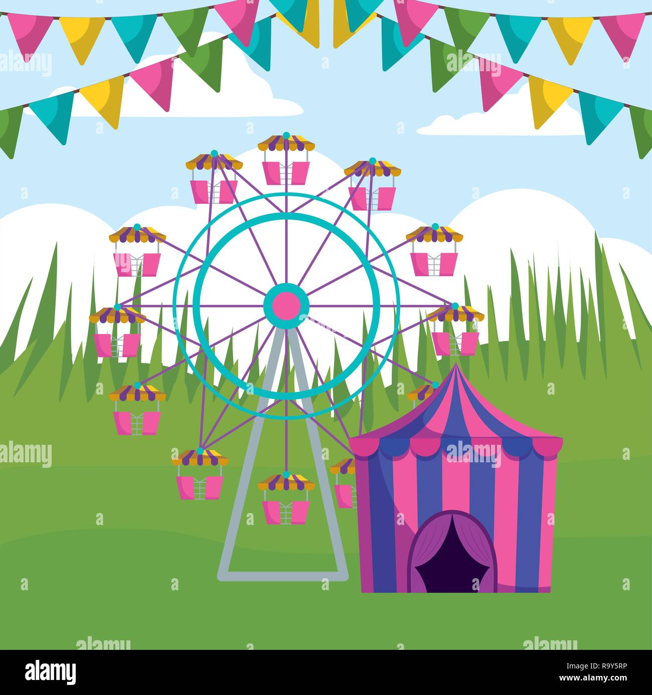 panoramic wheel of amusement park vector illustration design Stock ...
