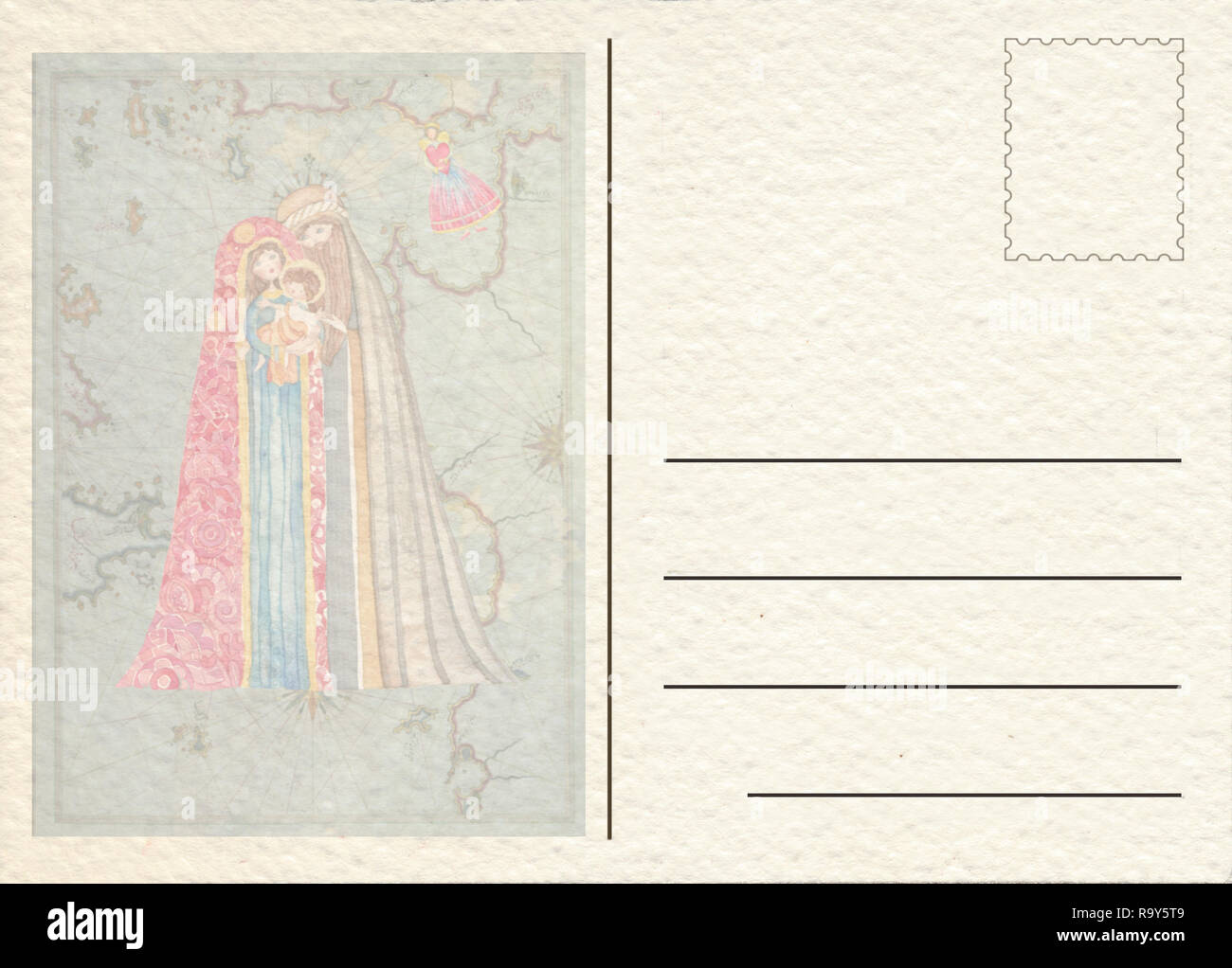 Hand drawn back postcard with Christmas nativity scene Stock Photo - Alamy