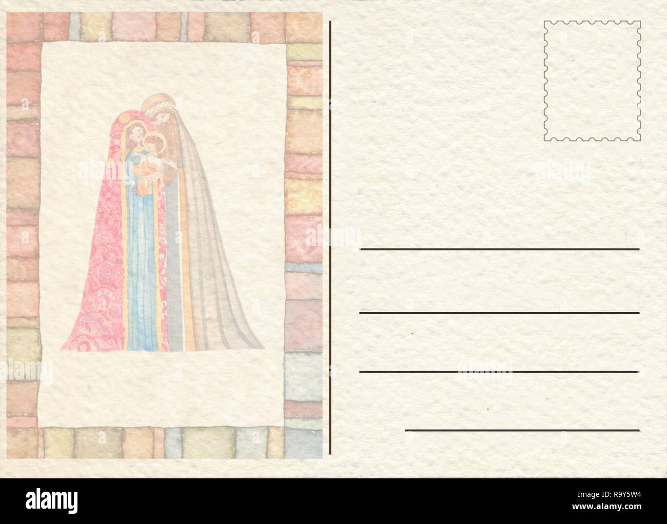 Hand drawn back postcard with Christmas nativity scene Stock Photo - Alamy