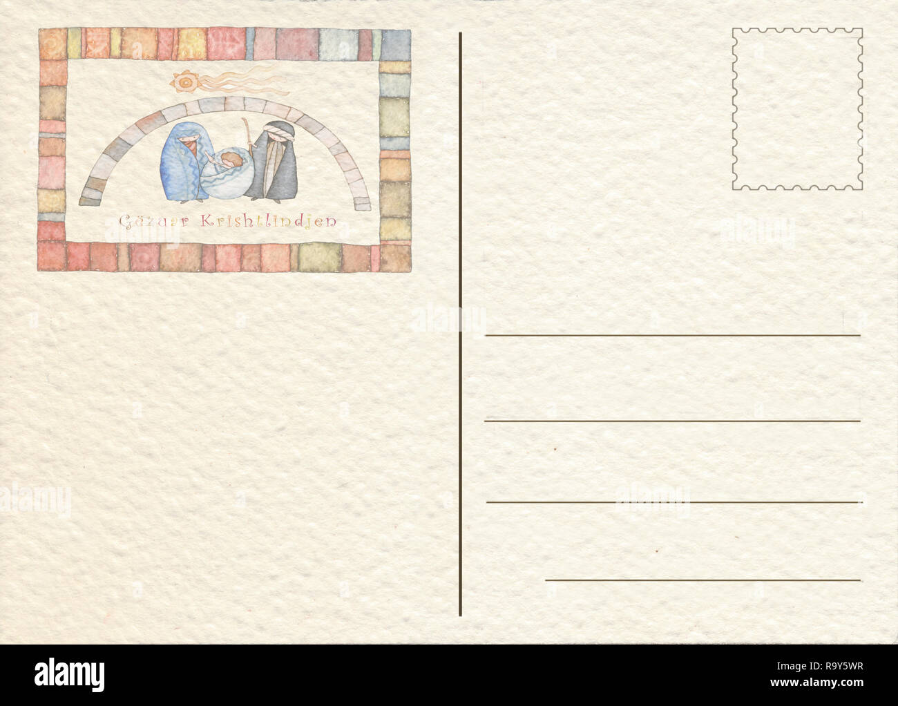 Hand drawn back postcard with Christmas nativity scene Stock Photo - Alamy
