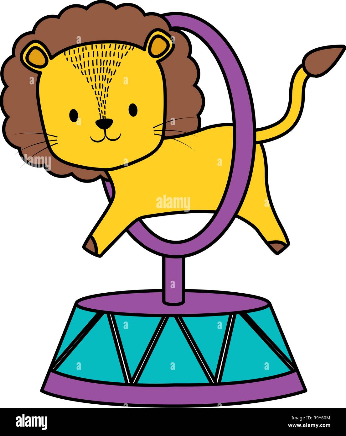 cute circus lion jumping ring vector illustration design Stock Vector ...
