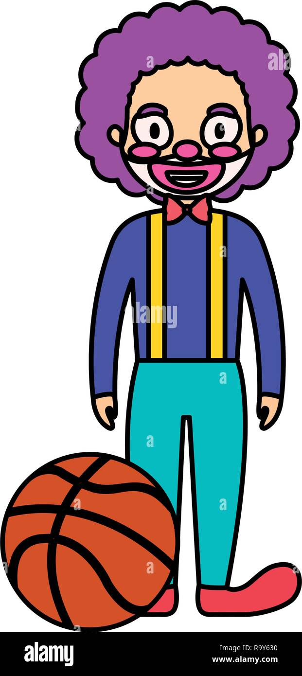 circus clown funny character with basket balloon vector illustration ...