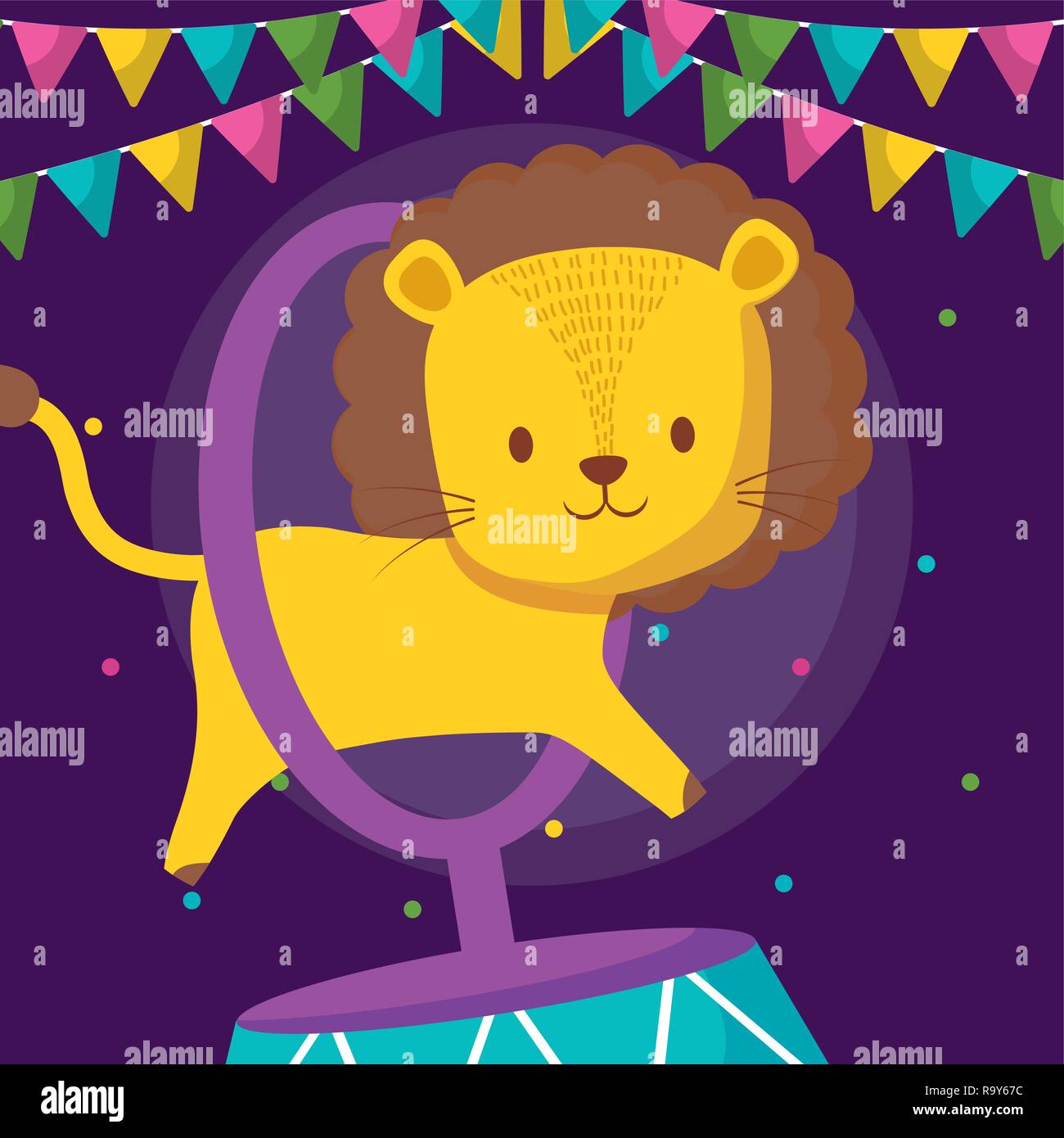 cute circus lion jumping ring vector illustration design Stock Vector ...