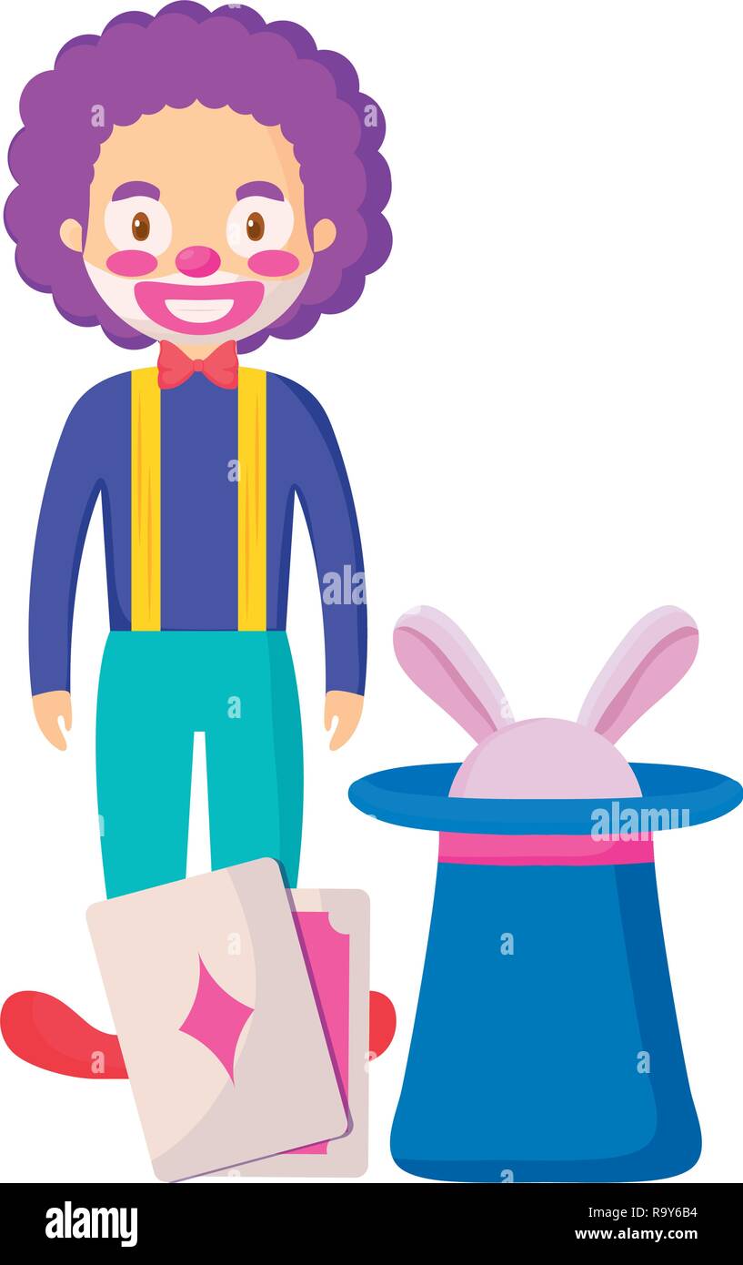 circus clown with magician hat and poker cards vector illustration ...