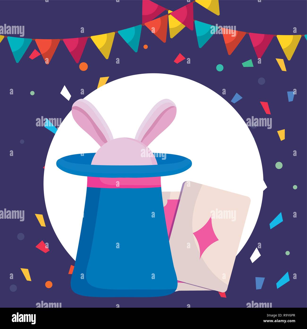 magician top hat with rabbit ears vector illustration design Stock ...
