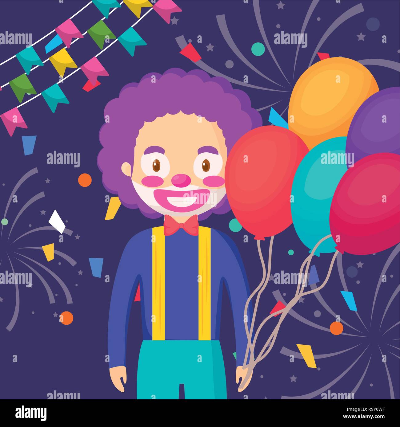 circus clown with balloons helium vector illustration design Stock ...