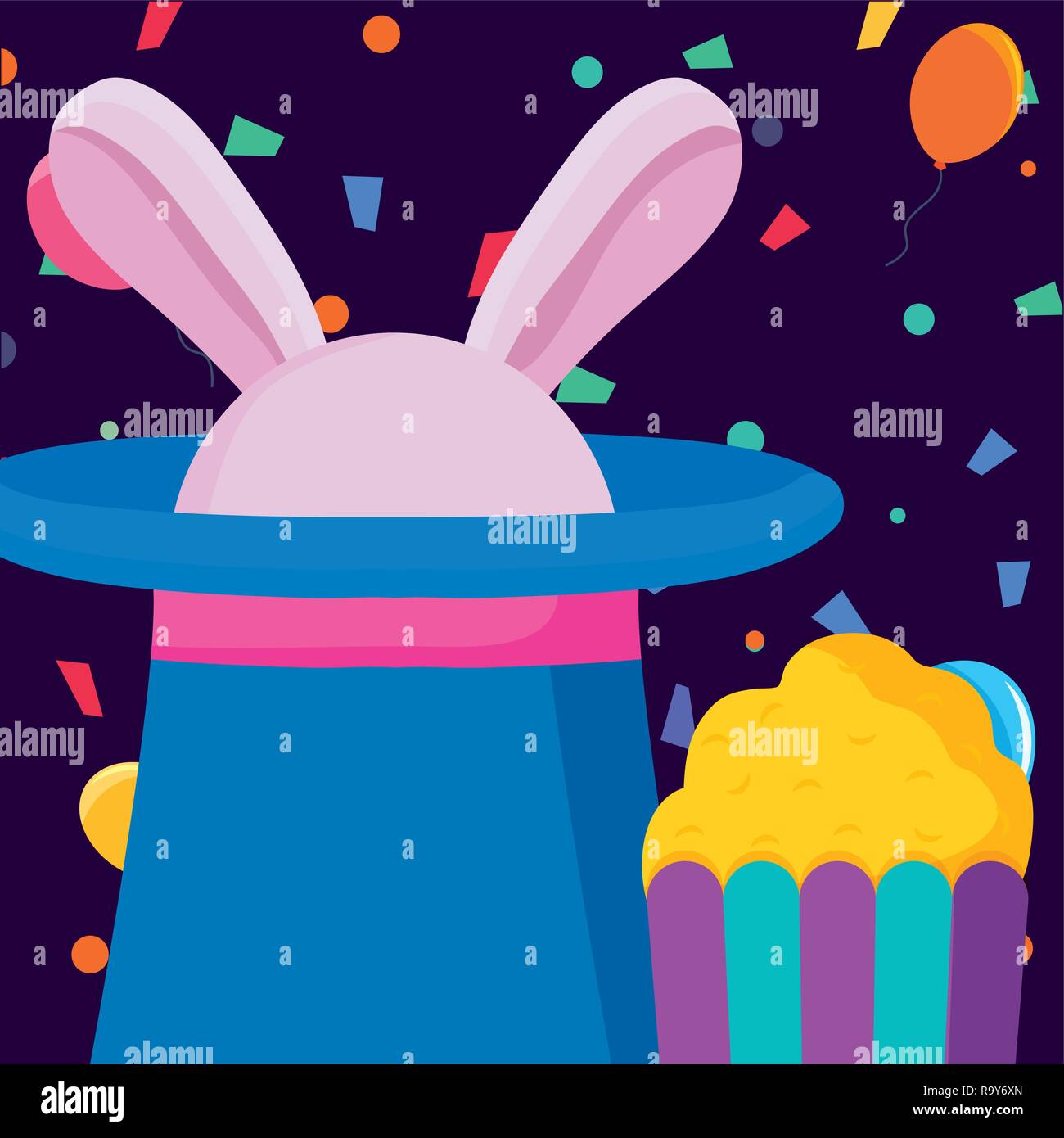 magician top hat with rabbit ears vector illustration design Stock ...