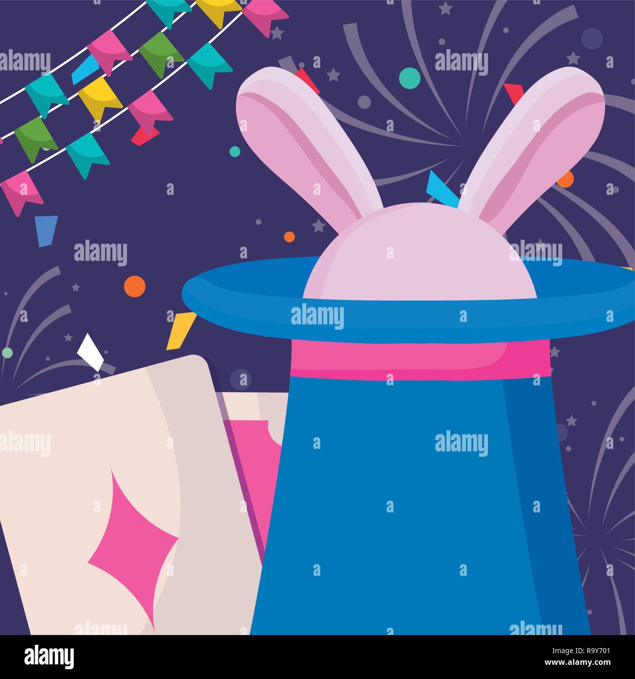 magician top hat with rabbit ears vector illustration design Stock ...