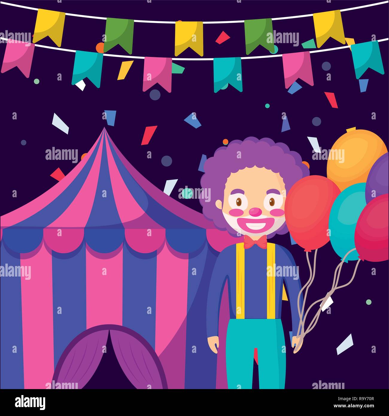 circus clown with balloons helium vector illustration design Stock ...