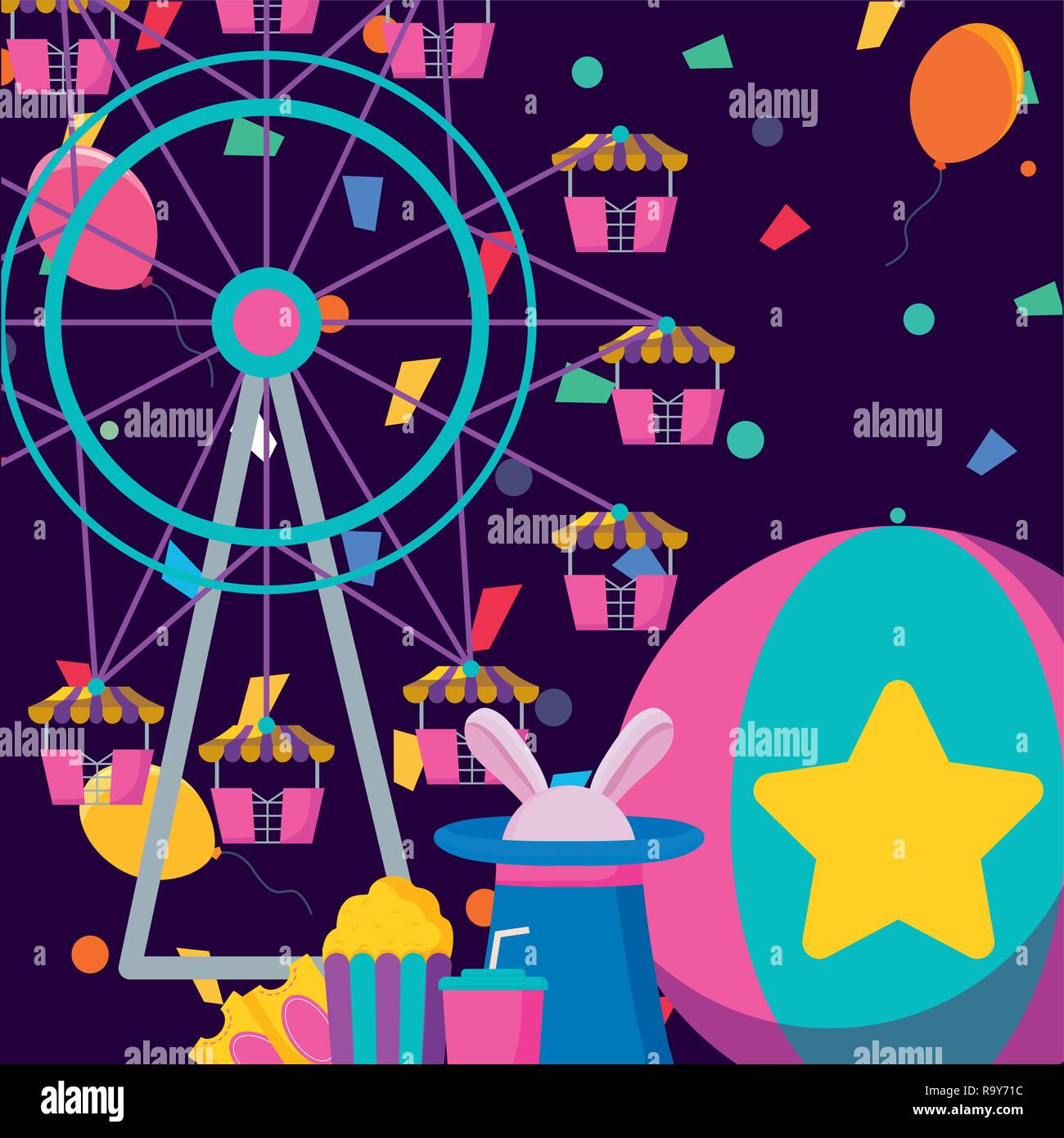 panoramic wheel of amusement park vector illustration design Stock ...