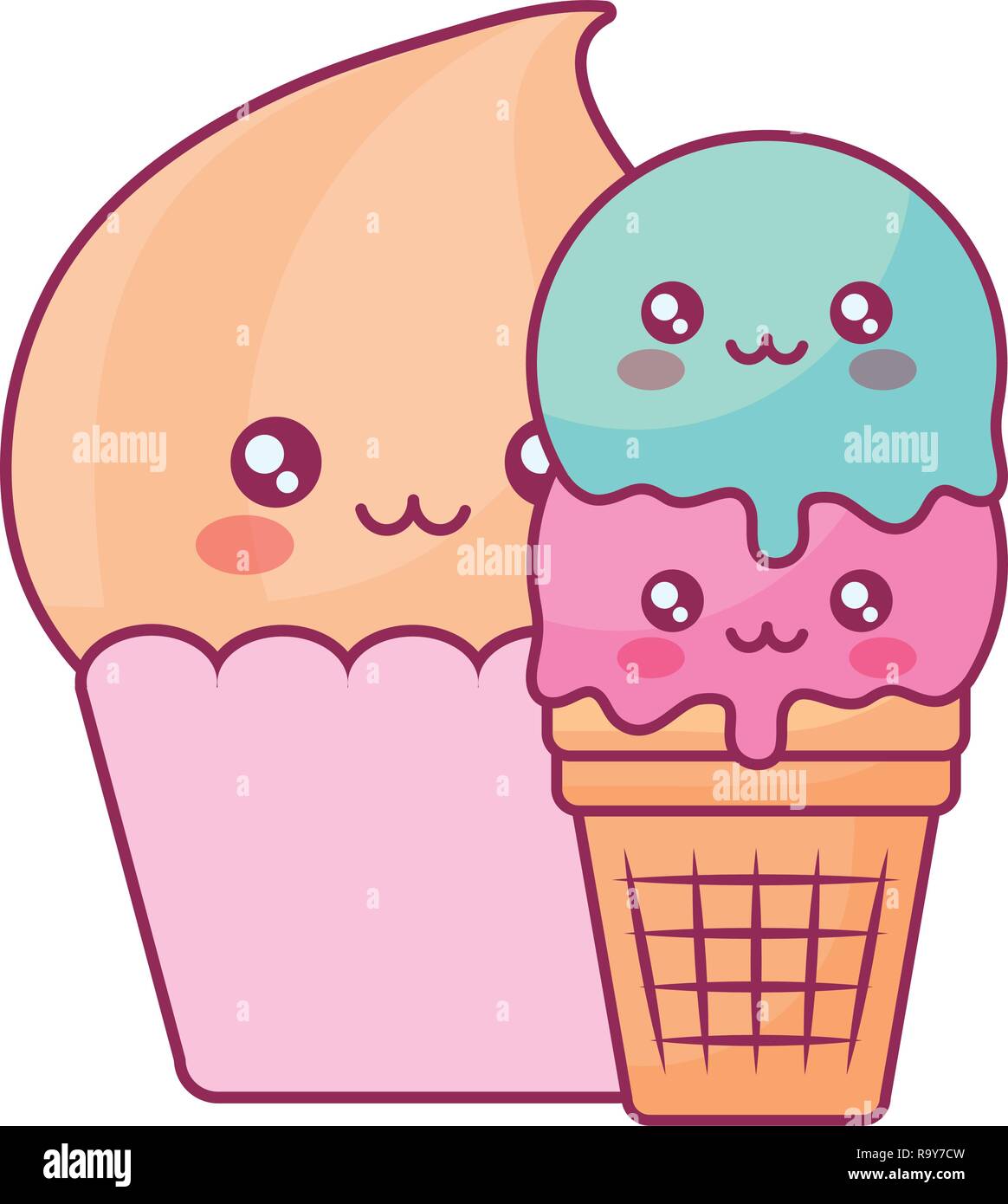 cute ice creams kawaii characters vector illustration design Stock ...