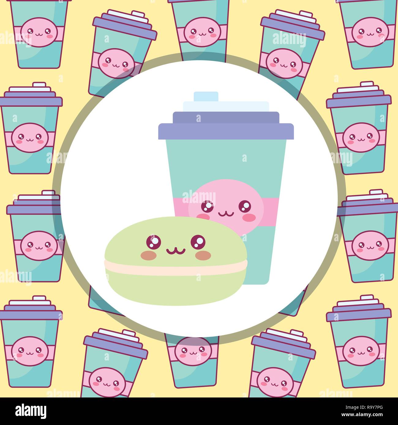 plastic cup container and candy kawaii characters vector illustration ...