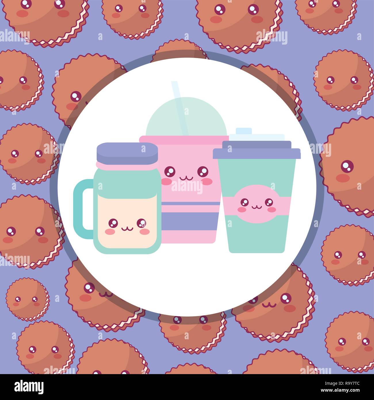 plastic cup container and jar kawaii characters vector illustration ...