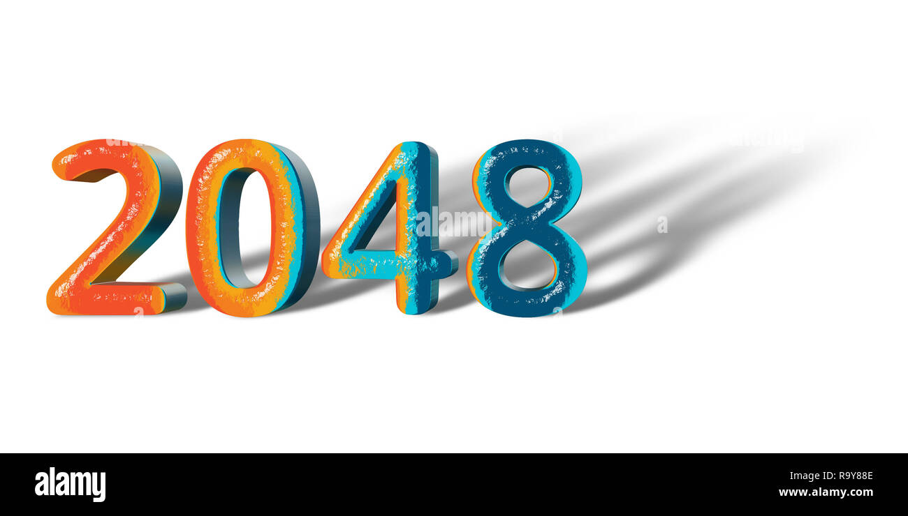 3D Number Year 2048 joyful hopeful colors and white background Stock ...