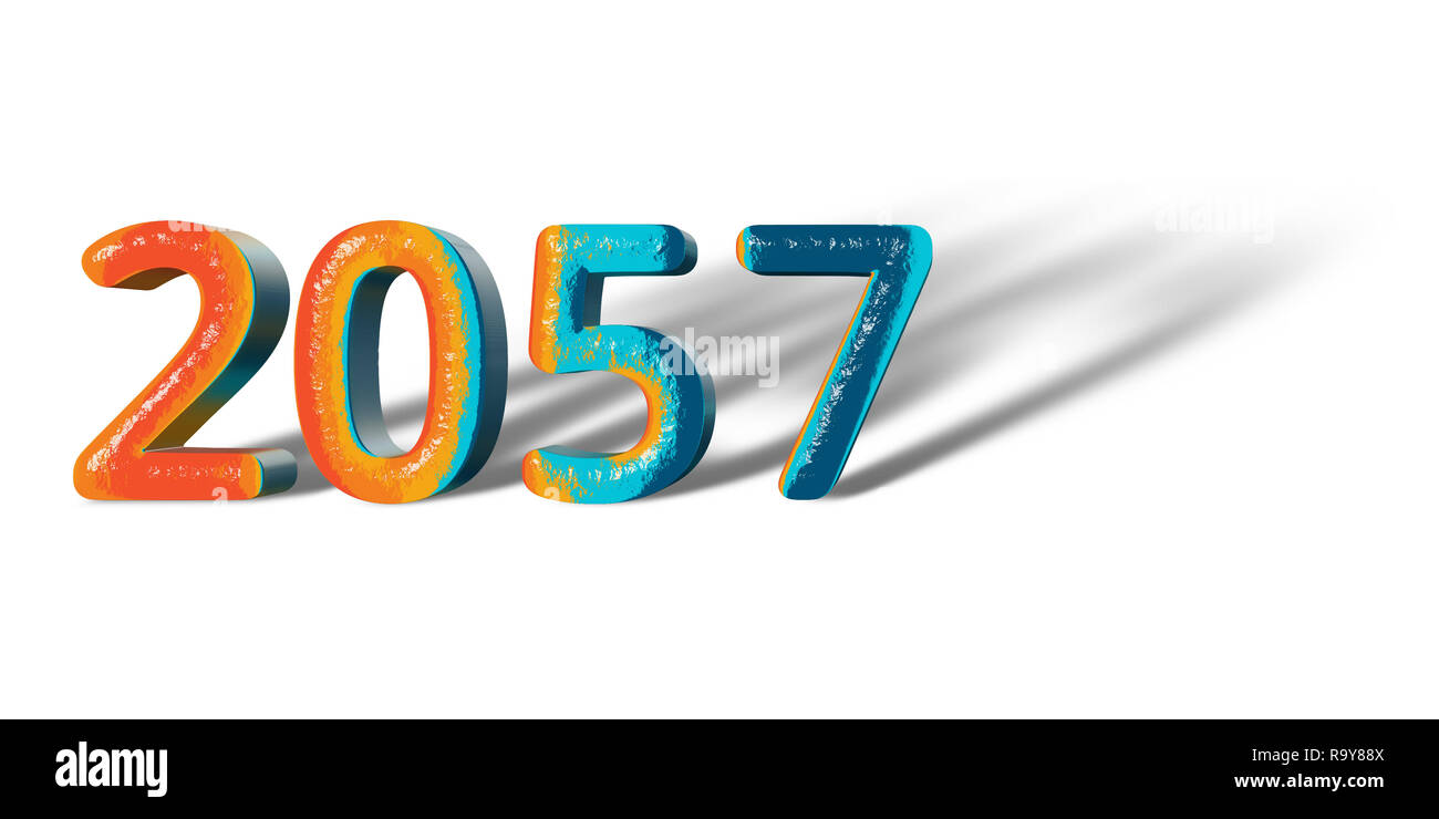 3D Number Year 2057 joyful hopeful colors and white background Stock ...