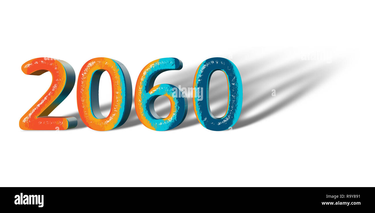 3D Number Year 2060 joyful hopeful colors and white background Stock ...