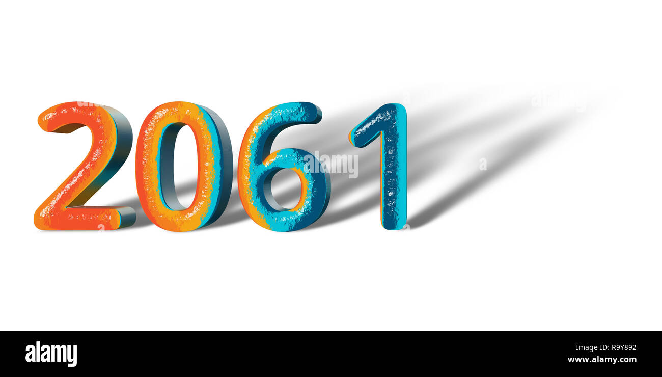 3D Number Year 2061 joyful hopeful colors and white background Stock ...