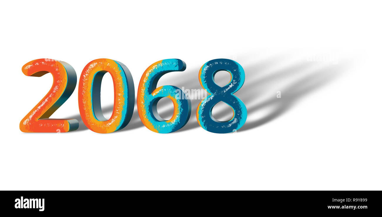 3D Number Year 2068 joyful hopeful colors and white background Stock ...