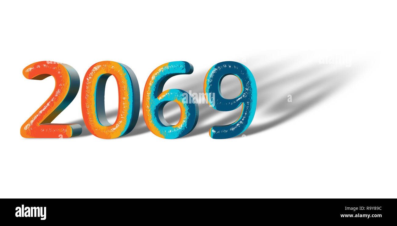 3D Number Year 2069 joyful hopeful colors and white background Stock ...