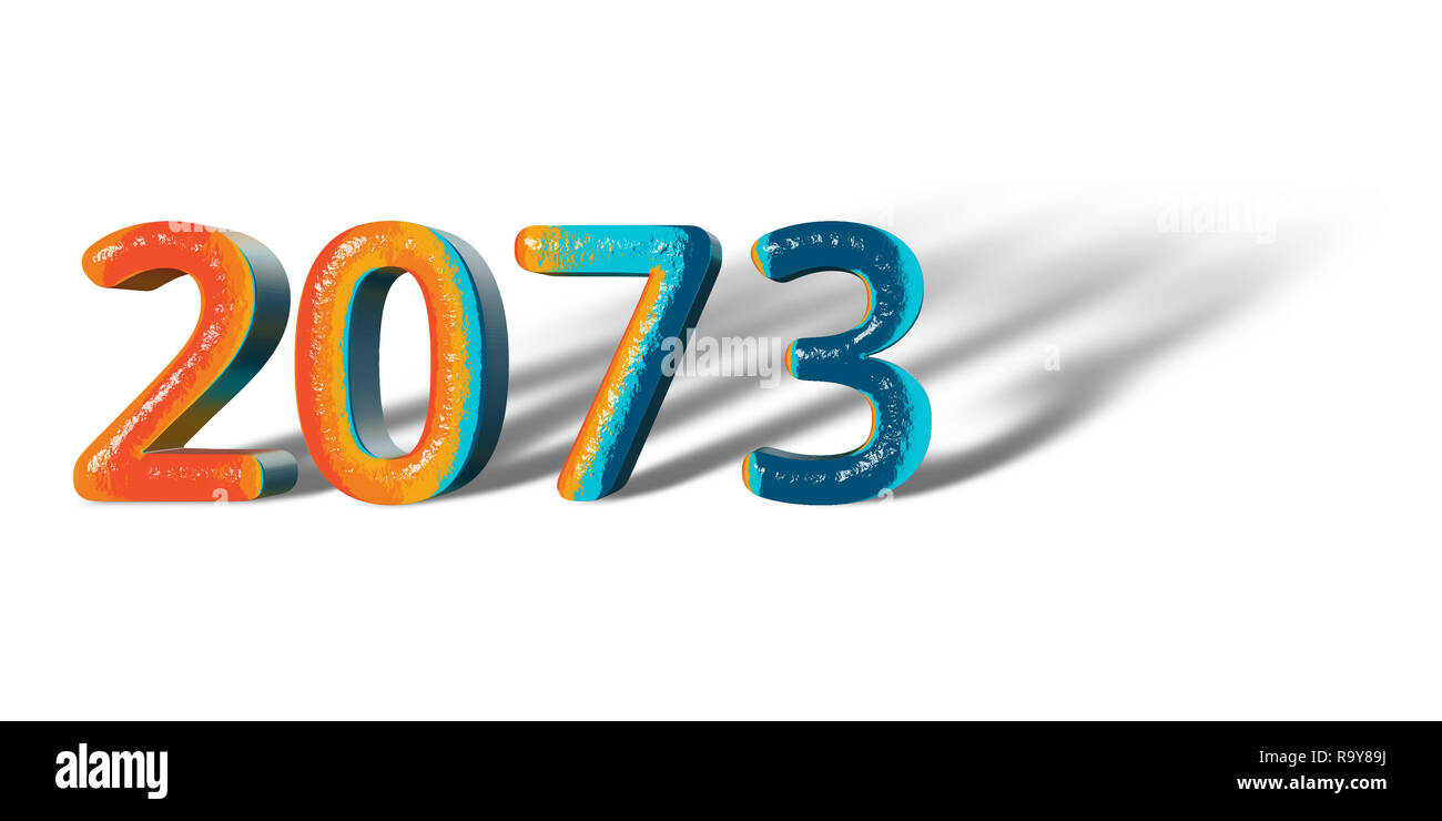 3D Number Year 2073 joyful hopeful colors and white background Stock ...