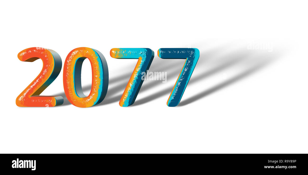 3D Number Year 2077 joyful hopeful colors and white background Stock ...