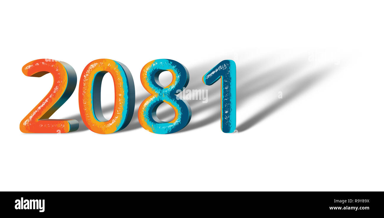 3D Number Year 2081 joyful hopeful colors and white background Stock ...