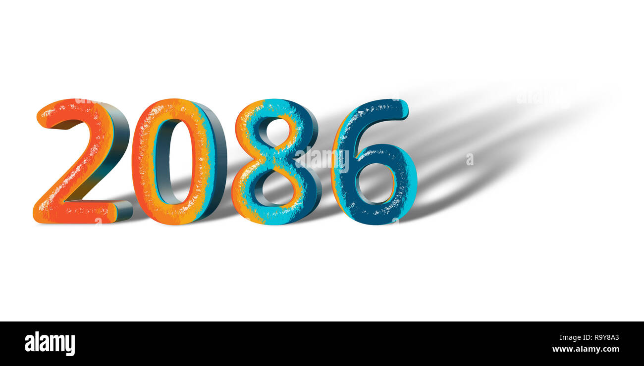 3D Number Year 2086 joyful hopeful colors and white background Stock ...