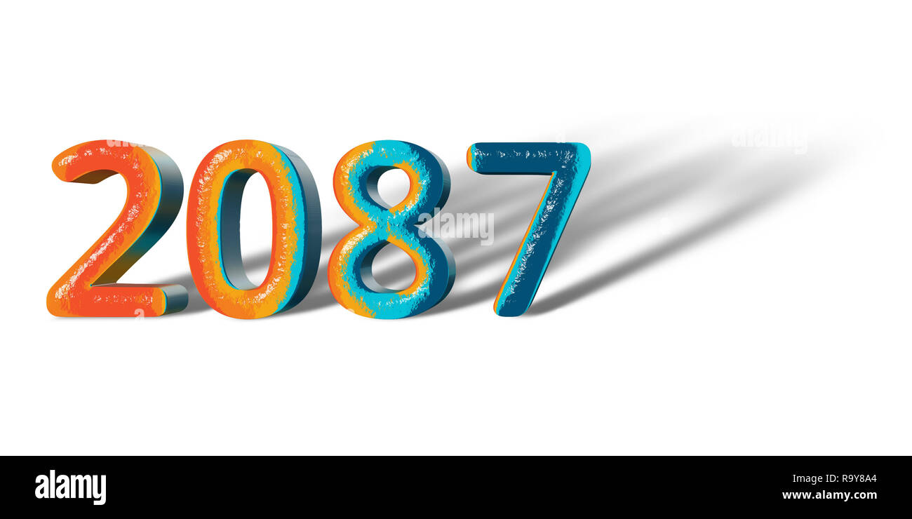 3D Number Year 2087 joyful hopeful colors and white background Stock ...