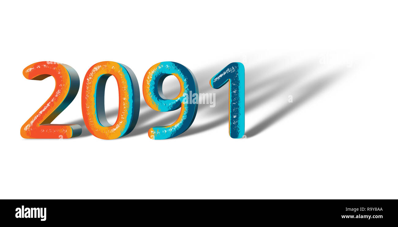3D Number Year 2091 joyful hopeful colors and white background Stock ...