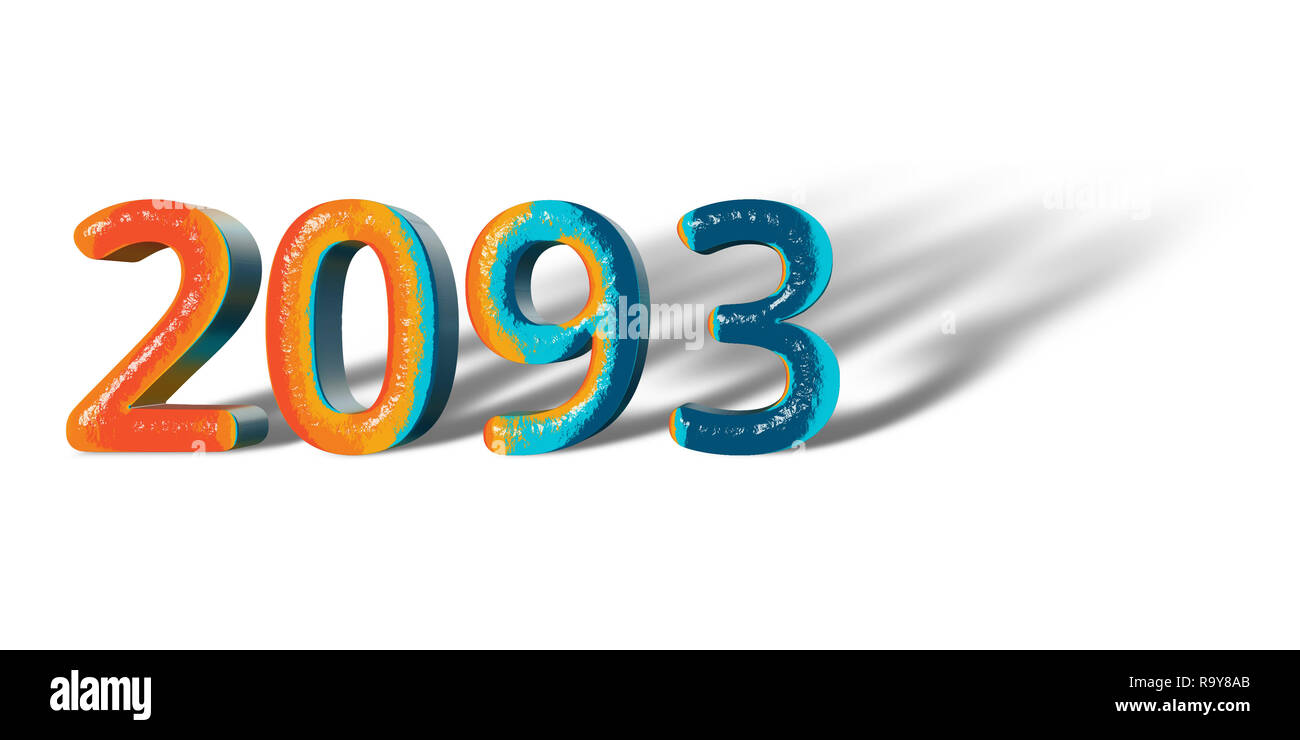 3D Number Year 2093 joyful hopeful colors and white background Stock ...