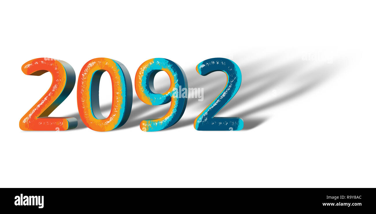 3D Number Year 2092 joyful hopeful colors and white background Stock ...