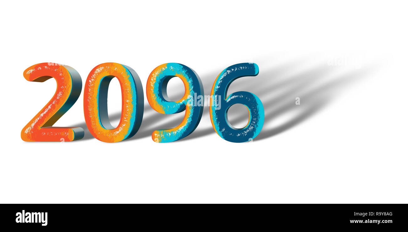 3D Number Year 2096 joyful hopeful colors and white background Stock ...