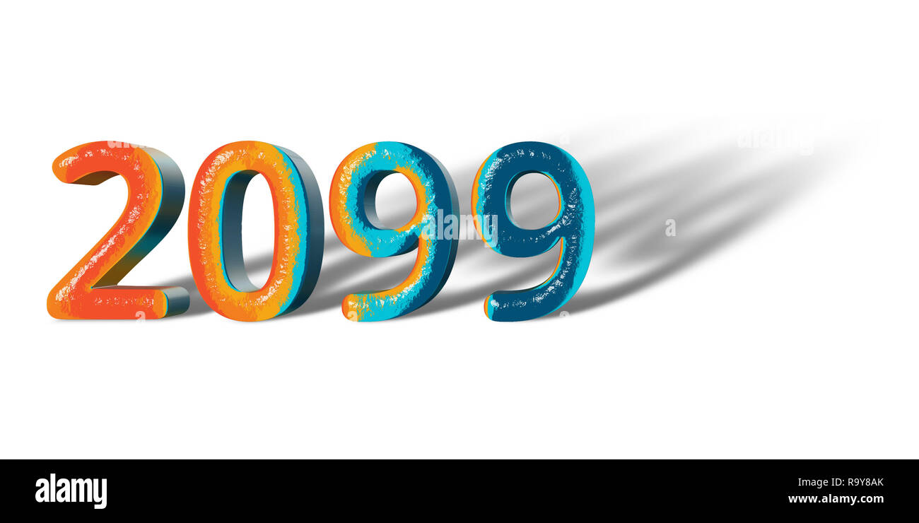 3D Number Year 2099 joyful hopeful colors and white background Stock ...