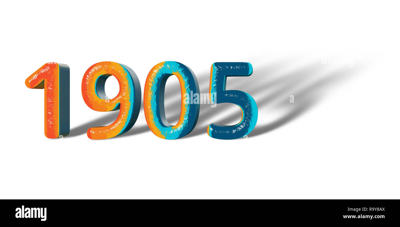 3D Number Year 1905 joyful hopeful colors and white background Stock ...