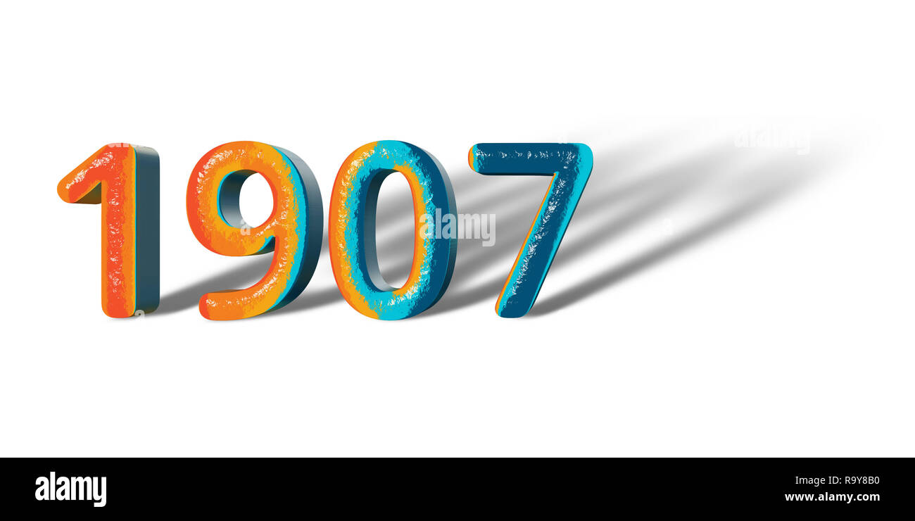 3D Number Year 1907 joyful hopeful colors and white background Stock ...