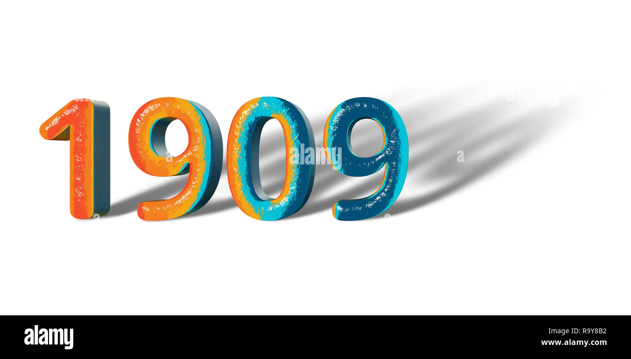 3D Number Year 1909 joyful hopeful colors and white background Stock ...