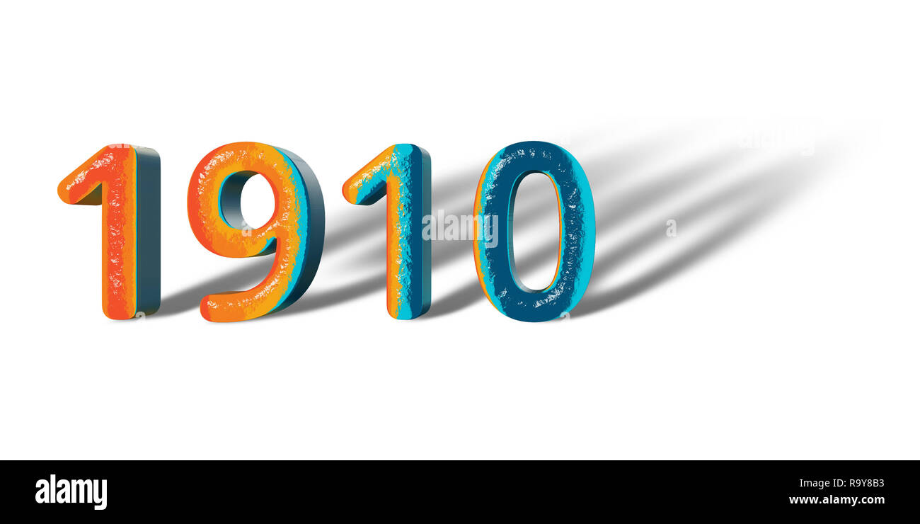 3D Number Year 1910 joyful hopeful colors and white background Stock ...