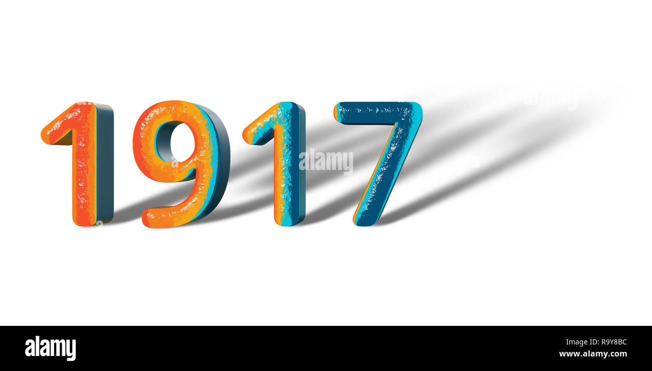 3D Number Year 1917 joyful hopeful colors and white background Stock ...