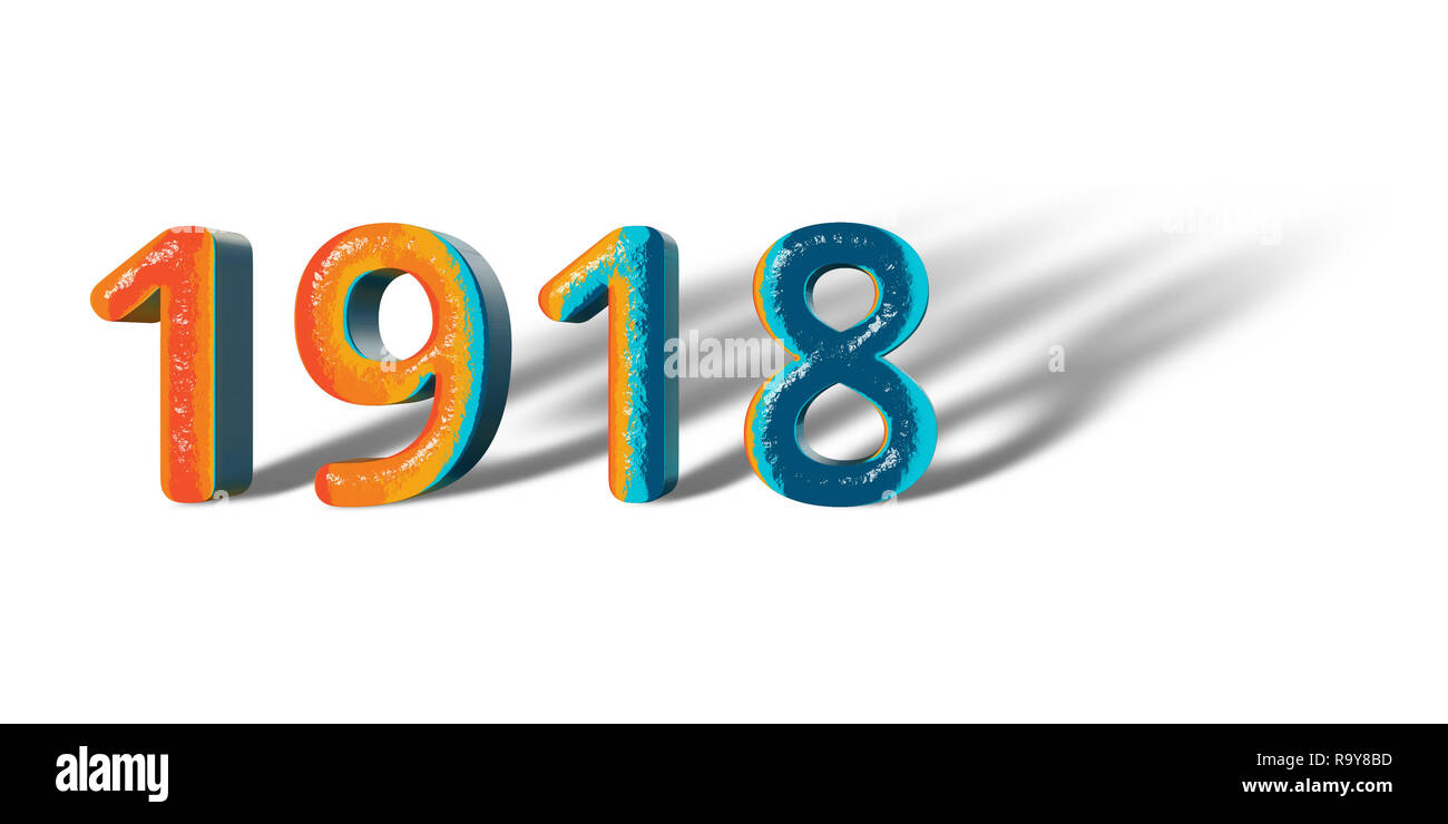 3D Number Year 1918 joyful hopeful colors and white background Stock ...