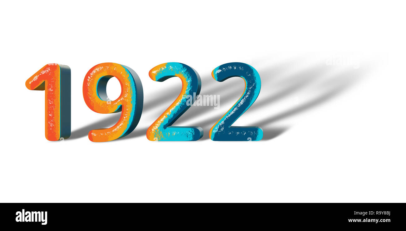 3D Number Year 1922 joyful hopeful colors and white background Stock ...