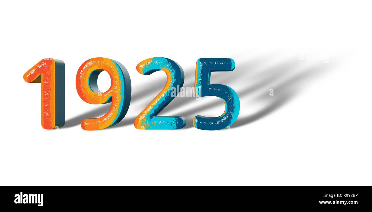 3D Number Year 1925 joyful hopeful colors and white background Stock ...