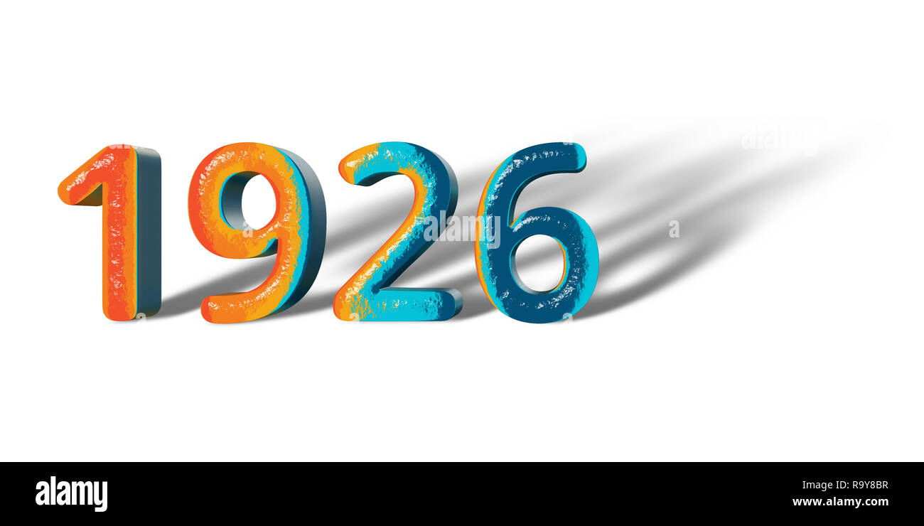 3D Number Year 1926 joyful hopeful colors and white background Stock ...