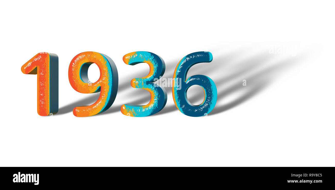 3D Number Year 1936 joyful hopeful colors and white background Stock ...