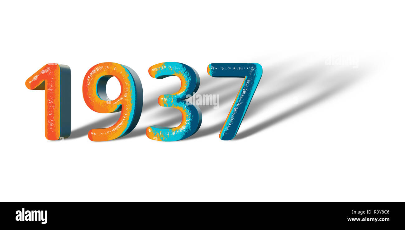 3D Number Year 1937 joyful hopeful colors and white background Stock ...