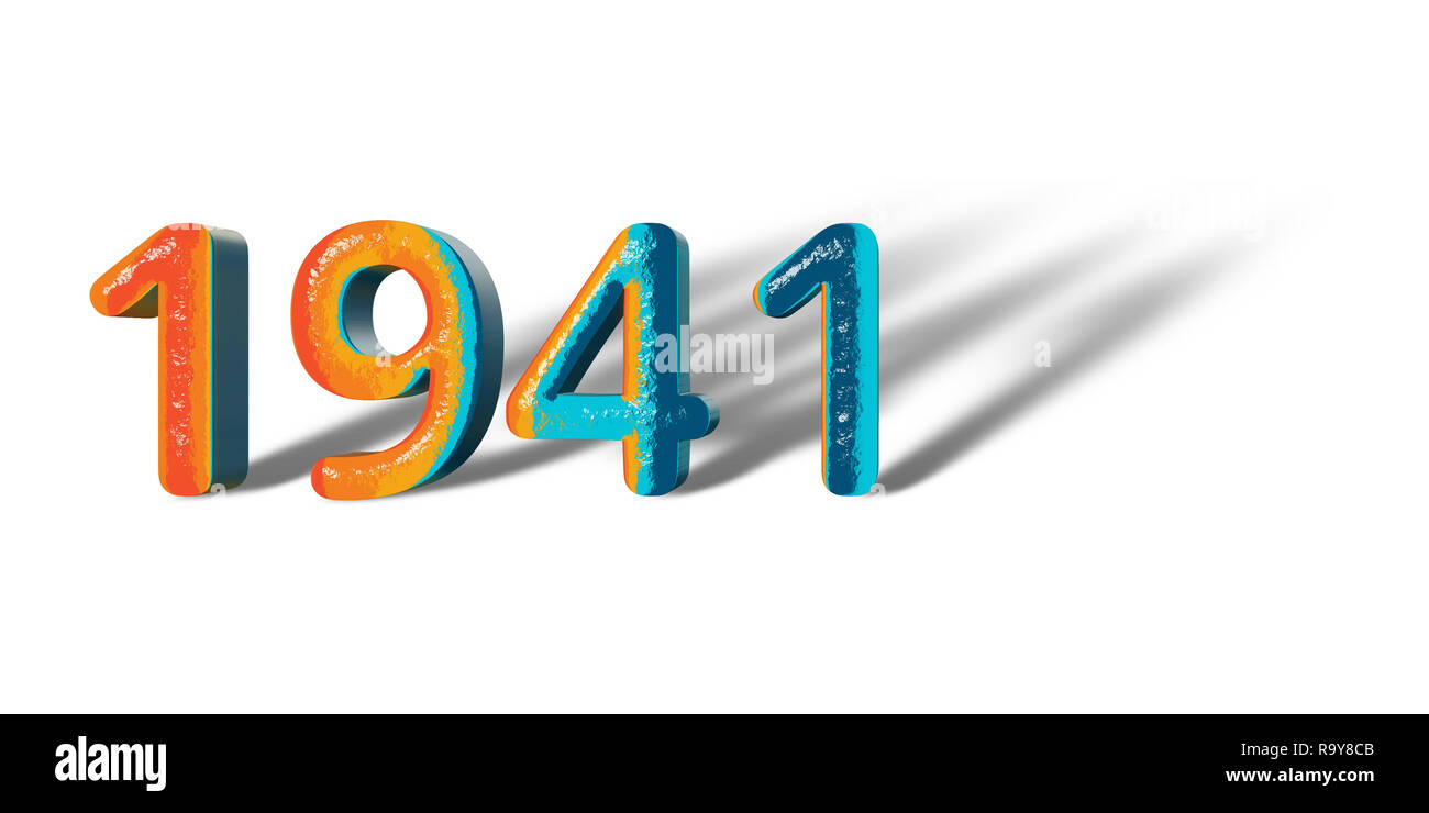 3D Number Year 1941 joyful hopeful colors and white background Stock ...
