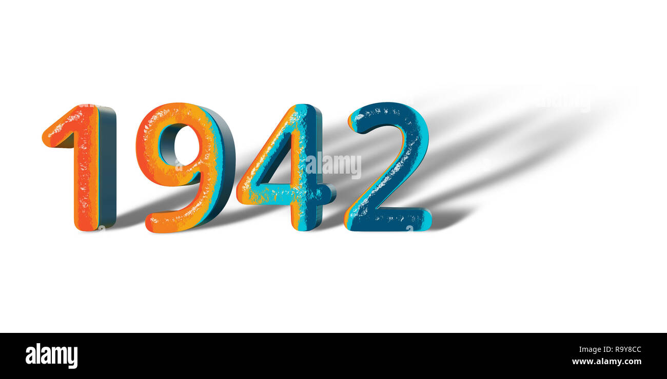 3D Number Year 1942 joyful hopeful colors and white background Stock ...