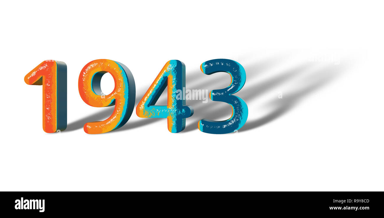 3D Number Year 1943 joyful hopeful colors and white background Stock ...