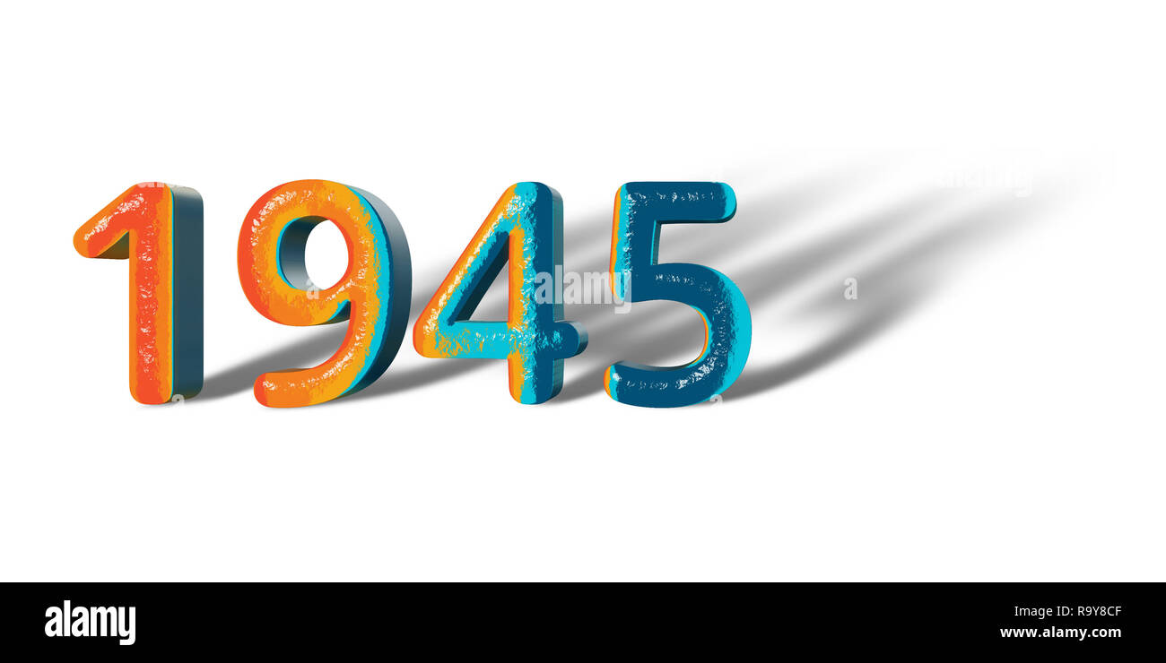 3D Number Year 1945 joyful hopeful colors and white background Stock ...