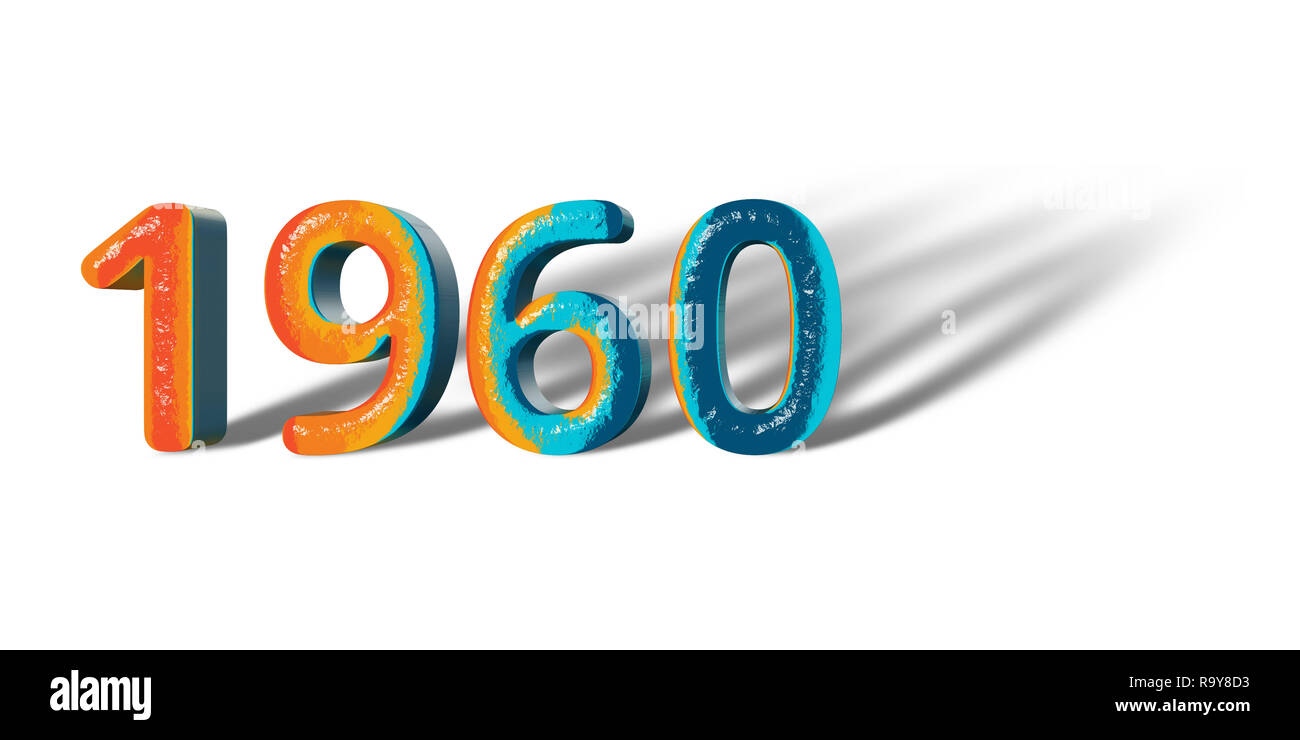 3D Number Year 1960 joyful hopeful colors and white background Stock ...